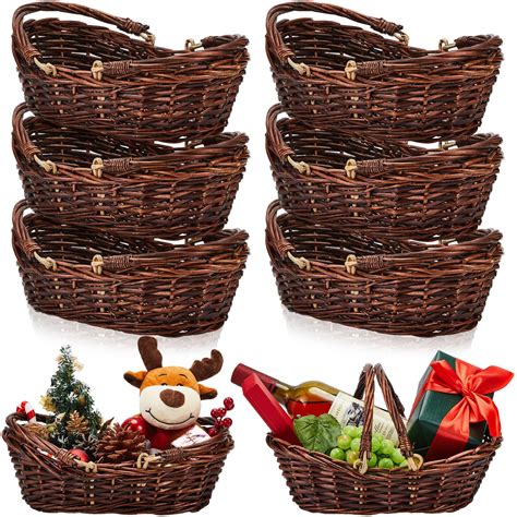 Sintuff 6 Pcs Wicker Basket With Handle Harvest Basket Garden Basket