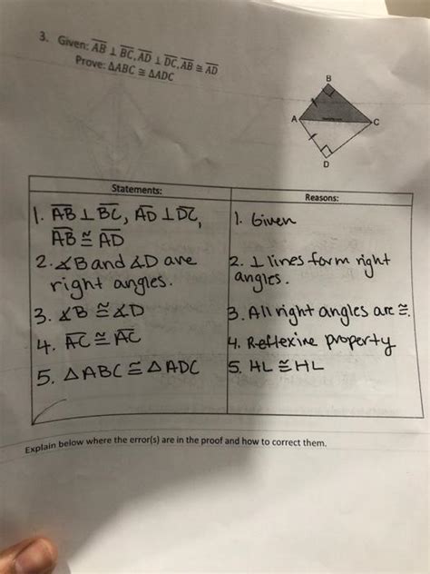 Solved 3 Given Ab⊥bcad⊥dcab≅ad Prove Abc≅ Adc Explain