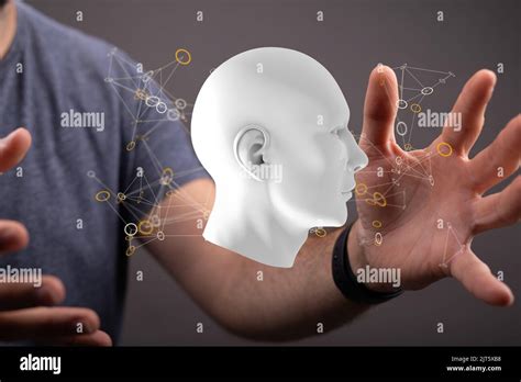 A D Rendered Human Brain Anatomical Model Hovering In Mans Hand Stock