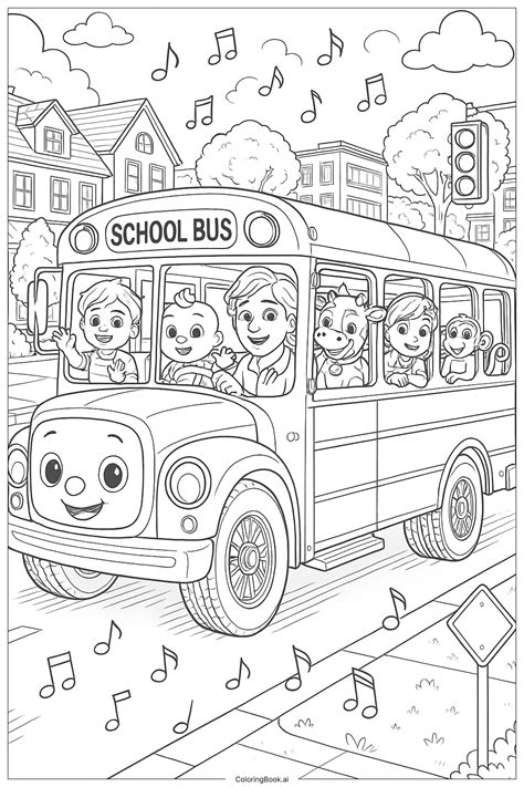 Trang Tô Màu Cocomelon Wheels On The Bus Full Scene Có Thể In Miễn Phí