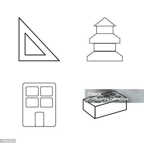 建築物和構造簡單的線性輪廓向量圖示集向量圖形及更多三角尺 測量工具圖片 三角尺 測量工具 圖示 尺 Istock