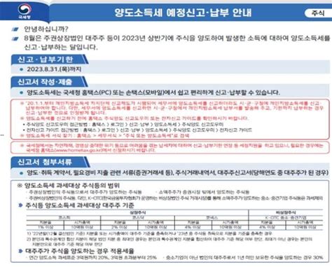 상장주식 대주주 이달 말까지 양도세 신고·납부해야 파이낸셜뉴스