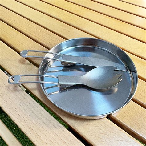 Badu Bg Титаниева сгъваема лъжица Spork Вилица Външна посуда Съдове за готвене Сгънати прибори