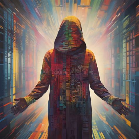A Vibrant Flowing Of Colorful Silhouette Cyber Crime Hacker Breaking Into The Computer Server