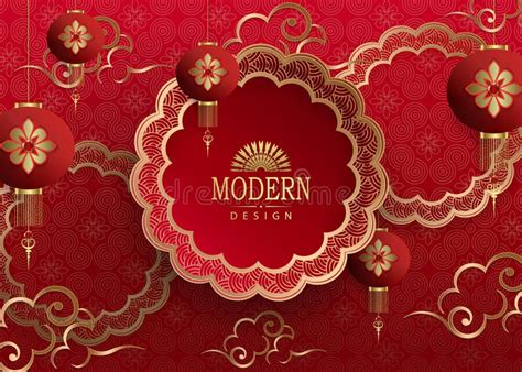 Gorgeous Red Background With A Round Frame And Floral Ornament Stock
