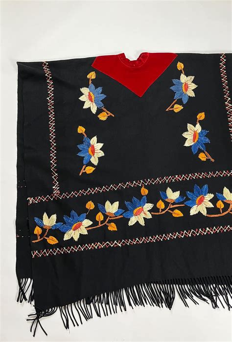 Vintage 1940s Mexican Embroidered Floral Wool Velvet Fringe 1930s
