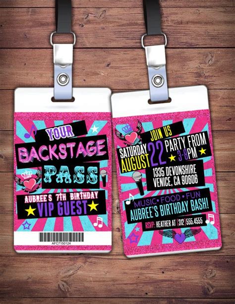 Retro Neon Vip Pass Backstage Pass Vip Invitation Etsy Rock Star Birthday Rock Star Party