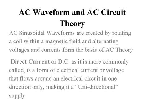 Ac Waveform And Ac Circuit Theory Ac Sinusoidal