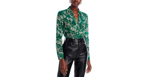 Alice Olivia Eloise Silk V Neck Blouse In Green Lyst