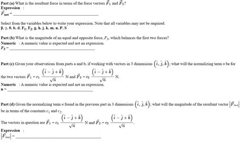 Part A What Is The Resultant Force In Terms Of The Force Vectors F And