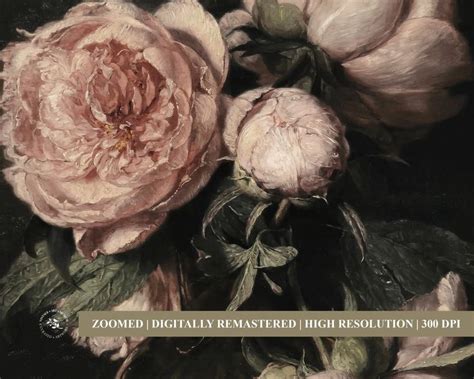 Dark Vintage Pink Peonies Art Print Moody Floral Still Life Oil