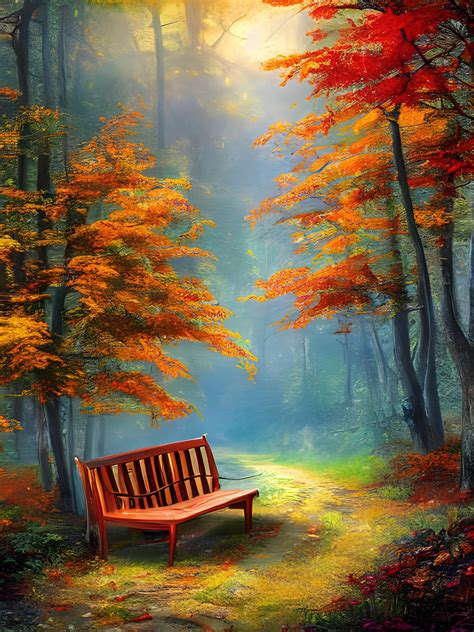 Ai Art Bench In The Autumn Forest By Habaricszs On Deviantart