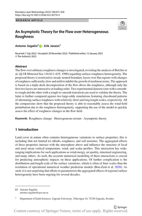Pdf An Asymptotic Theory For The Flow Over Heterogeneous Roughness
