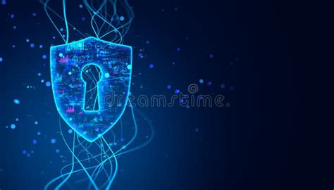 Digital Shield With Keyhole And Data Streams On Blue Background 3d Rendering Stock Illustration