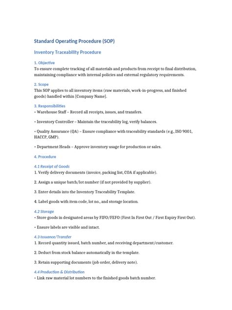 Inventory Traceability Sop Pdf