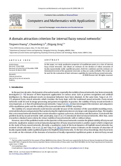 Pdf A Domain Attraction Criterion For Interval Fuzzy Neural Networks