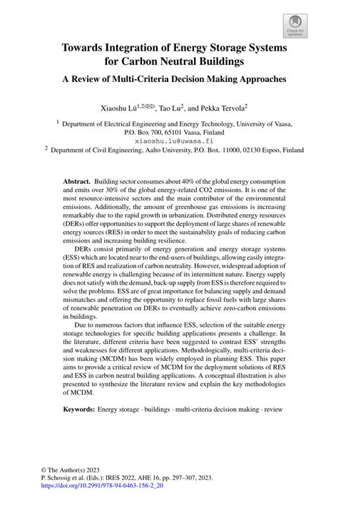 Pdf Towards Integration Of Energy Storage Systems For Carbon Neutral Buildings A Review Of
