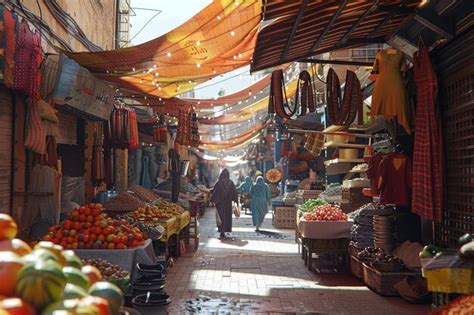 Premium Photo A Bustling Market Filled With Colorful Stalls