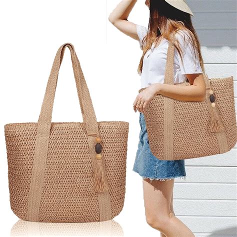Woven Straw Beach Bag Straw Beach Bags Crem