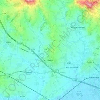Topografische kaart Meteren hoogte reliëf