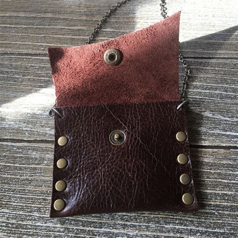 Healing Crystals Pouch Necklace In Dark Brown Leather Shaman Spirit