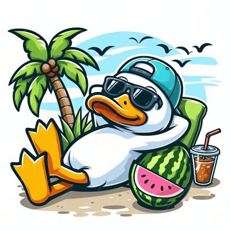 A Cartoon Of A Duck Wearing Sunglasses And A Watermelon Premium Ai