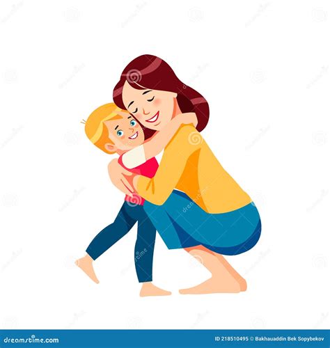 Madre E Hijo Mamá Abrazando A Su Hijo Con Mucho Amor Y Ternura Concepto De Vacaciones De Día