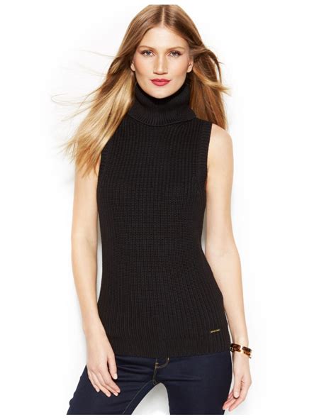 Michael Kors Michael Sleeveless Turtleneck Sweater In Black Lyst