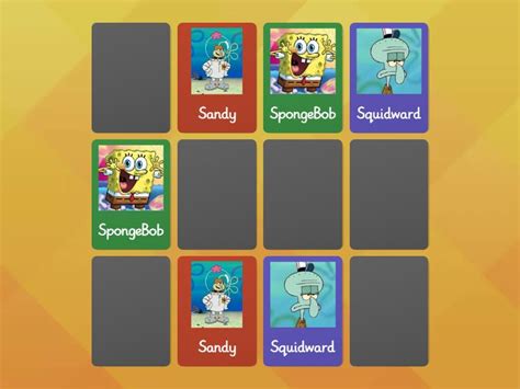 Spongebob Memory Game Matching Pairs