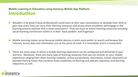 Mobile Learning In Education Using Instancy Mobile Learning Native App
