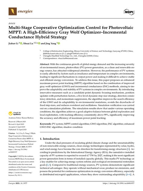 multi stage cooperative optimization control for photovoltaic mppt a
