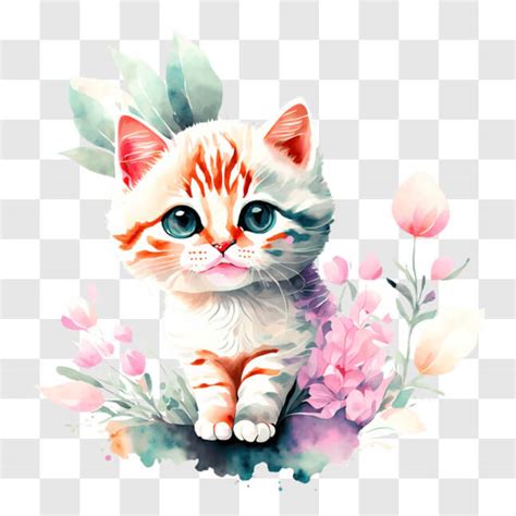 Download Adorable Tabby Cat In A Field Of Pink Flowers Png Online
