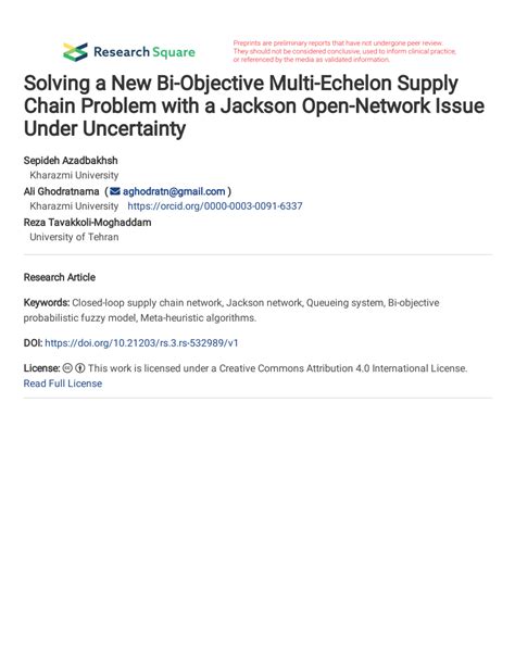 Pdf Solving A New Bi Objective Multi Echelon Supply Chain Problem