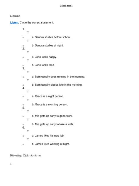 Mẫu Mock Test Level 1 Pdf