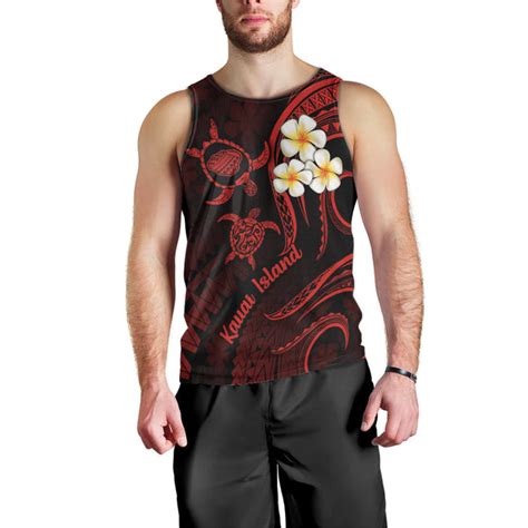 Polynesian Hawaii Men Tank Top Kauai Islands With Pacific Plumeria Red