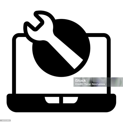 Laptop With Wrench Solid Icon Pcrepair Concept Laptope Vector Sign On White Background Laptope