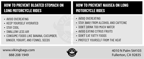 how to prevent bloated stomach and nausea on long motorcycle rides