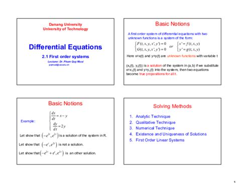 Pdf Differential Equations 2 1 First Order Systems