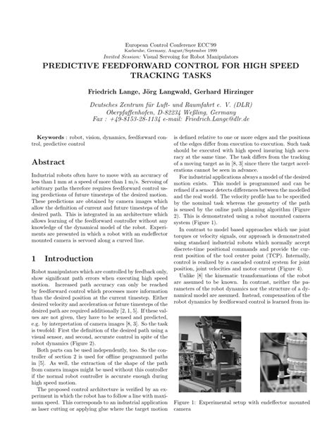 Pdf Predictive Feedforward Control For High Speed Tracking Tasks