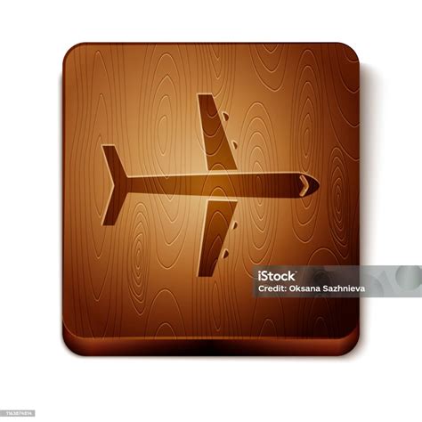 棕色平面圖標隔離在白色背景上飛行飛機圖示客機標誌木制方形按鈕向量插圖向量圖形及更多交通方式圖片 交通方式 商務 商用客機 Istock