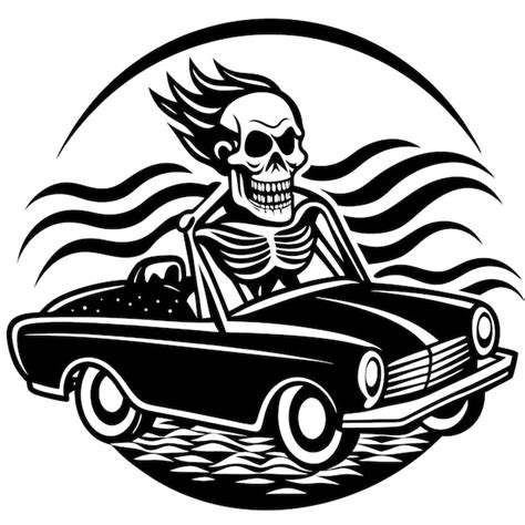Skeleton Driving Vintage Car Premium Ai Generated Vector