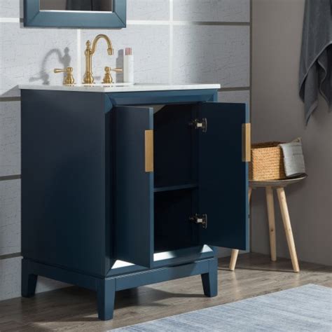 24 Single Sink Carrara White Marble Vanity In Monarch Blue