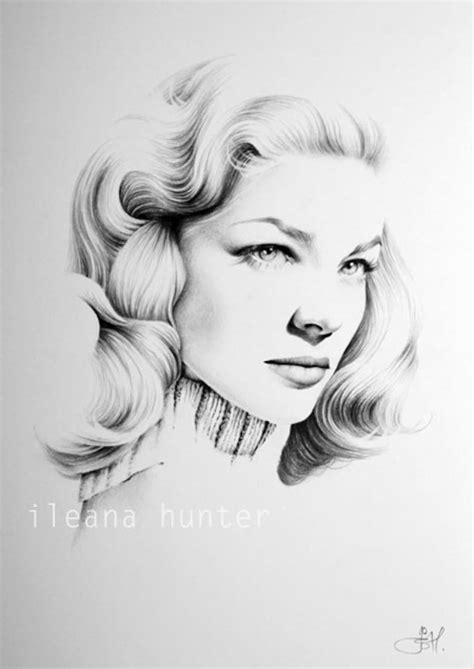 Lauren Bacall Pencil Drawing Portrait Fine Art Signed Print Etsy