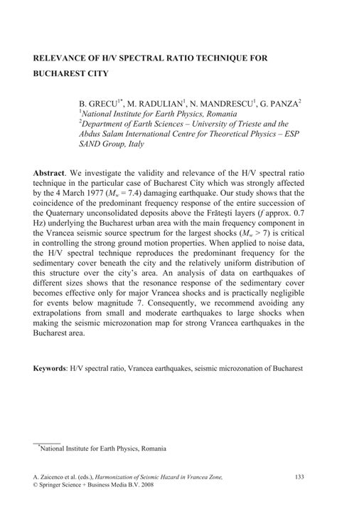 Pdf Relevance Of Hv Spectral Ratio Technique For Bucharest City