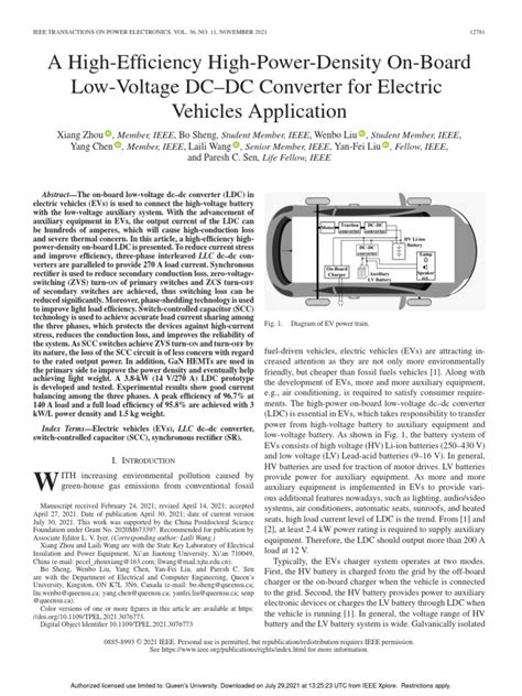 Tpel Xiang A High Efficiency High Power Density On Board Low Voltage Dcdc Converter For Ev Pdf