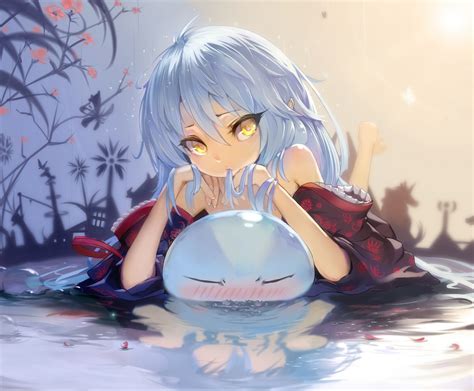 Blue Hair Blush Japanese Clothes Long Hair Rimuru Tempest Tensei