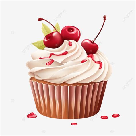 크림과 체리를 곁들인 휴일 달콤한 디저트를 위한 그래픽 일러스트레이션 Png 음식 컵케이크 컵케익 케이크 디저트 Png 일러스트 및 이미지 에 대한 무료 다운로드