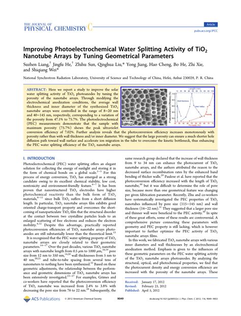 Pdf Improving Photoelectrochemical Water Splitting Activity Of Tio2 Nanotube Arrays By Tuning