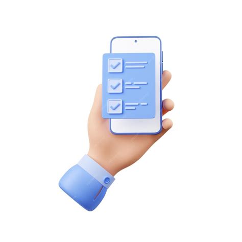 체크리스트가 있는 스마트폰을 들고 3d 렌더링 손 무료 사진