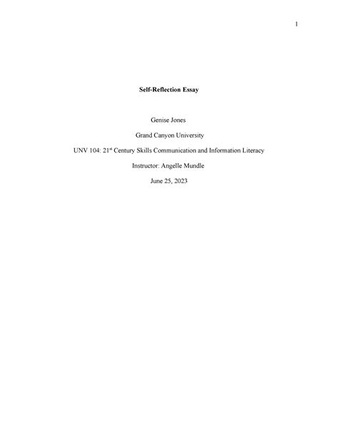 Topic 7 Self Reflection Essay Self Reflection Essay Genise Jones